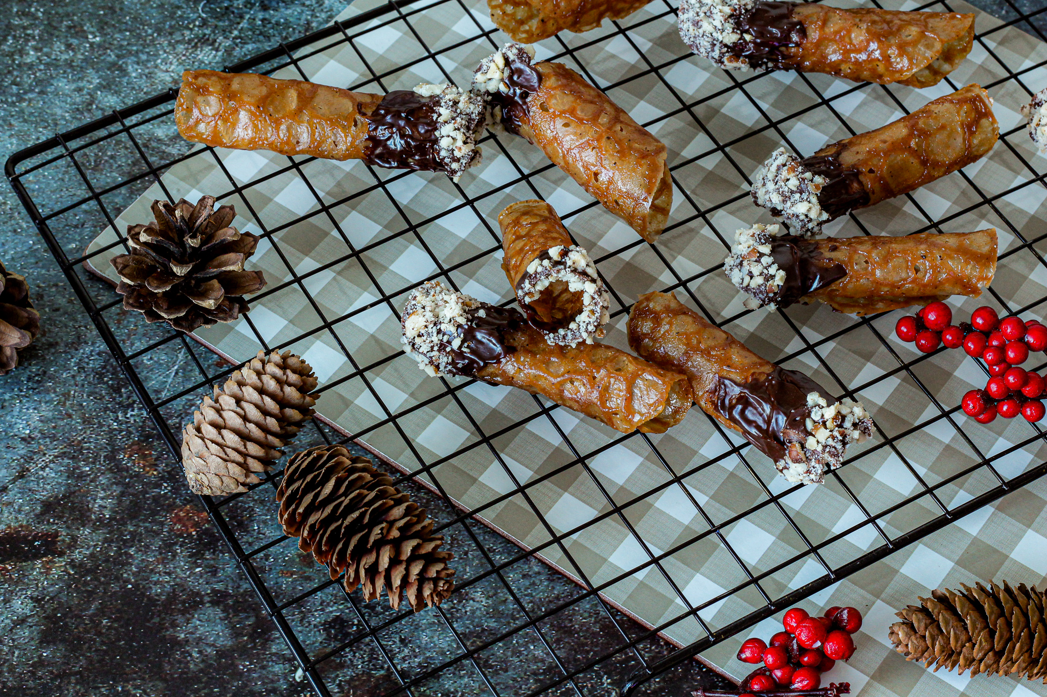 Chocolate Dipped Hazelnut Brandy Snaps – A Plate of Happiness