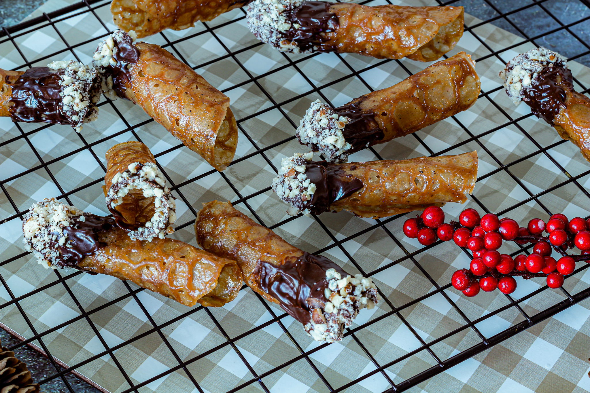 Chocolate Dipped Hazelnut Brandy Snaps – A Plate of Happiness